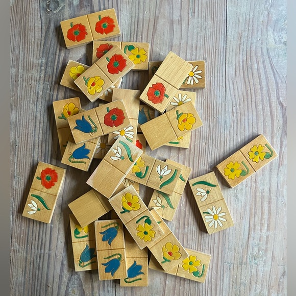 Toys | Vintage Wood Painted Domino Matching Game | Poshmark